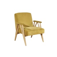 Fauteuil style scandinave en hévéa et velours jaune moutarde Willy ...