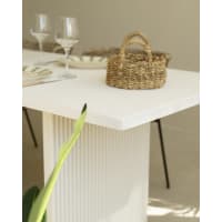Mesa de comedor rectangular de madera blanca y marrón cm 180x90x80 ...