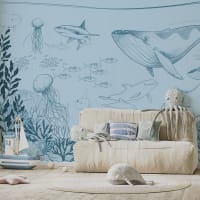 Panorama-Vliestapete Ozean und Meerestiere, Blau 225 x 250cm Emmanuelle ...
