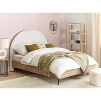 Lit double 180x200 avec tête de lit en tissu et sommier, blanc crème ...