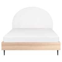 Lit double 180x200 avec tête de lit en tissu et sommier, blanc crème ...