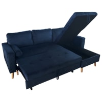 Canapé d'angle convertible 4 places avec coffre en velours bleu nuit ...