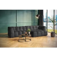 Skandinavisches Ecksofa mit Hocker aus Mikrofaser-Stoff, Ecru Luca ...