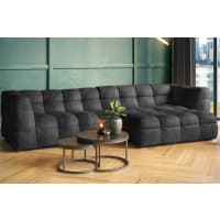 Skandinavisches Ecksofa mit Hocker aus Mikrofaser-Stoff, Ecru Luca ...