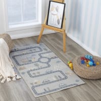 Maschinenwaschbarer Kinderteppich Autorennbahn Beige/Grau 80x150 ...