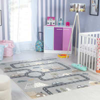 Maschinenwaschbarer Kinderteppich Autorennbahn Beige/Grau 80x150 ...