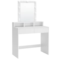 Coiffeuse blanche avec mirror éclairé LED vitre verre trempé teinté ...