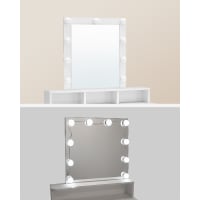 Coiffeuse blanche avec mirror éclairé LED vitre verre trempé teinté ...