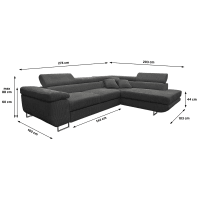 Canapé d'angle droit convertible 5 places avec coffre en velours gris ...