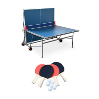 Mesa de ping-pong, plegable, pelotas, raquetas y red incluidas, azul ...