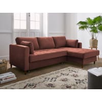 Canapé d'angle droit convertible 4 places avec coffre en velours beige ...
