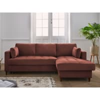 Canapé d'angle droit convertible 4 places avec coffre en velours beige ...