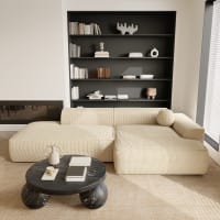 Sofá esquinero 4 plazas tejido de sarga crema Ania | Maisons du Monde