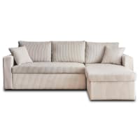 Canapé d'angle convertible 4 places coffre en velours côtelé beige ...