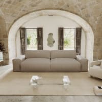 Canapé 3 places tissu tramé toucher doux beige 220cm Bliss | Maisons du ...