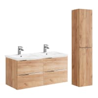 Ensemble meuble double vasque encastrée colonne stratifiés beige Elias ...