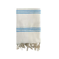 Fouta traditionnelle "Calliope" 100x200cm 190g/m² Écru/Turquoise ...