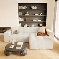 Sofá esquinero grande 5 plazas tejido rizo crema Myra | Maisons du Monde
