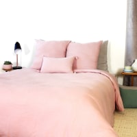 Parure housse de couette gaze de coton rose pêche 260x240 cm Ozen ...