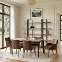 Table carrée en chêne et métal 1 rallonge 8/10 couverts noire Athena ...