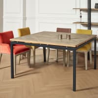 Table carrée en chêne et métal 1 rallonge 8/10 couverts noire Athena ...