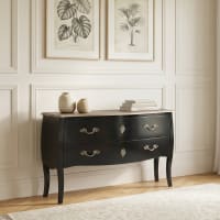 Commode style shabby chic, plateau chêne, 2 tiroirs blanc Aquitaine ...
