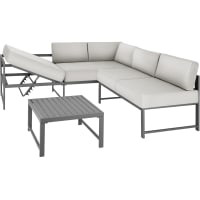 Conjunto jardín 8 plazas acero mesa centro cristal gris | Maisons du Monde