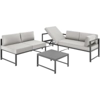 Conjunto jardín 8 plazas acero mesa centro cristal gris | Maisons du Monde