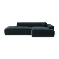 Divano ad angolo dritto 5 posti velluto blu pavone Mael | Maisons du Monde