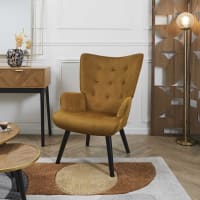 Fauteuil en chêne et velours caramel Sandor | Maisons du Monde