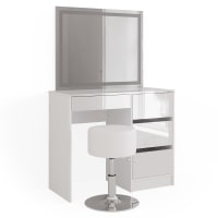 Coiffeuse avec tabouret miroir led multiprise 9 tiroirs blanc | Maisons ...