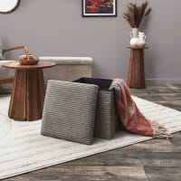 Pouf de rangement pliable en velours côtelé scott marron | Maisons du Monde