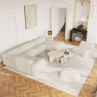 Sofá panorámico 7 plazas tejido de rizo crema Myra | Maisons du Monde