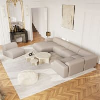 Sofá panorámico 7 plazas tejido de trama beige Myra | Maisons du Monde