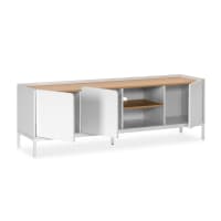 Mueble de TV 2 puertas, 2 nichos y 2 cajones decoración roble L186 cm ...