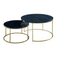 2 tables basses en marbre minéral noir et acier doré Roma | Maisons du ...