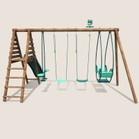 Balançoire en bois traité 3 agrès et toboggan | Maisons du Monde