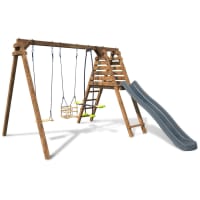 Balançoire en bois traité 3 agrès et toboggan | Maisons du Monde
