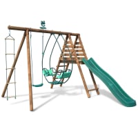Balançoire en bois traité 3 agrès et toboggan | Maisons du Monde