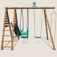 Balançoire en bois traité 3 agrès et toboggan | Maisons du Monde