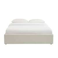 Cama con canapé 160x200, tejido de lino beige, somier incluido Korall ...