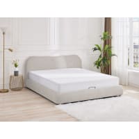 Lit coffre 180 x 200 cm en tissu chenille - crème Setana | Maisons du Monde