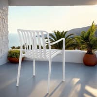 Set de 6 sillas de jardín apilables y 54,5x58x80,5 cm, blanco Alcudia ...
