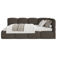 Lit ado 90x200, droit, avec matelas, en bouclette grège Cloudy ...