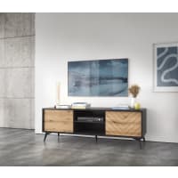Meuble tv 2 abattants en frêne 180 cm - noir - design by hélèna pille ...
