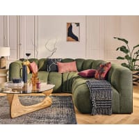 Canapé modulable d'angle droit 5 places en tissu texturé terracotta ...