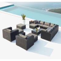 7 muebles ratán, cojines extraíbles, mesa cristal, gris 80x50x34cm ...