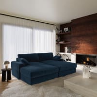 Canapé droit convertible velours côtelé 2 places bleu Leon | Maisons du ...