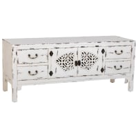 Mueble tv blanco con 3 cajones de rat n natural Sandro | Maisons du Monde