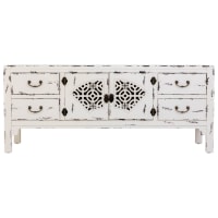 Mueble tv blanco con 3 cajones de rat n natural Sandro | Maisons du Monde